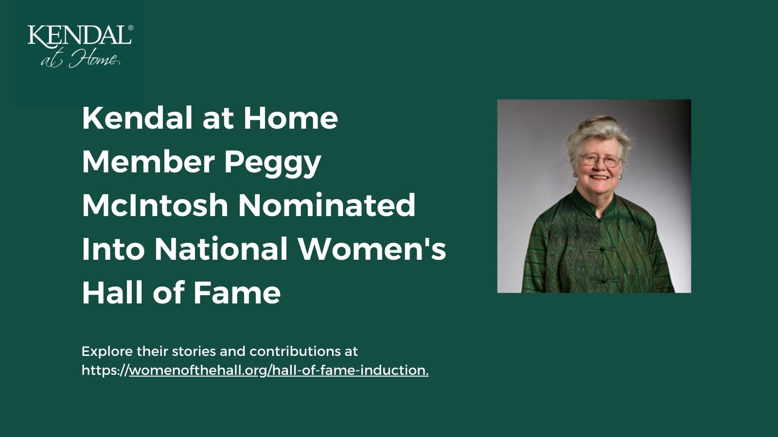 Kendal at Home Member Peggy McIntosh Nominated Into National Women's ...